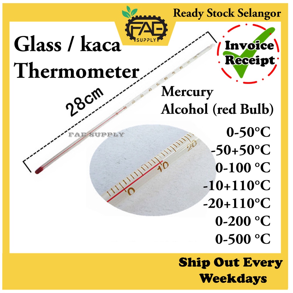 Glass thermometer 0-100 degree Celsius non mercury School Experiment ...