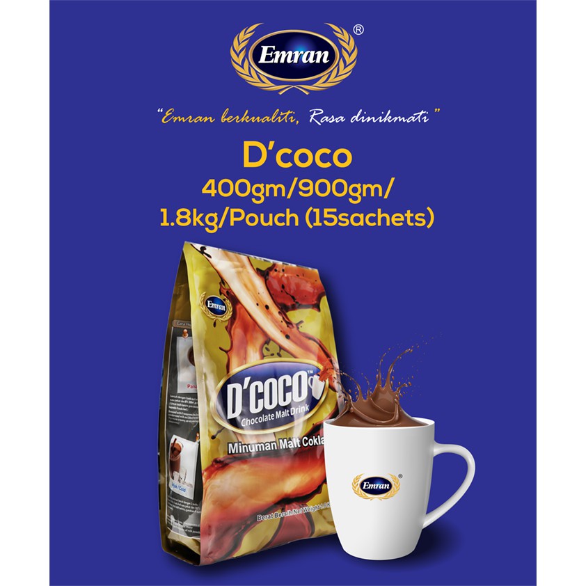 [HALAL] Emran D'coco Chocolate Malt Drink 400gm/900gm/1.8kg/Pouch ...