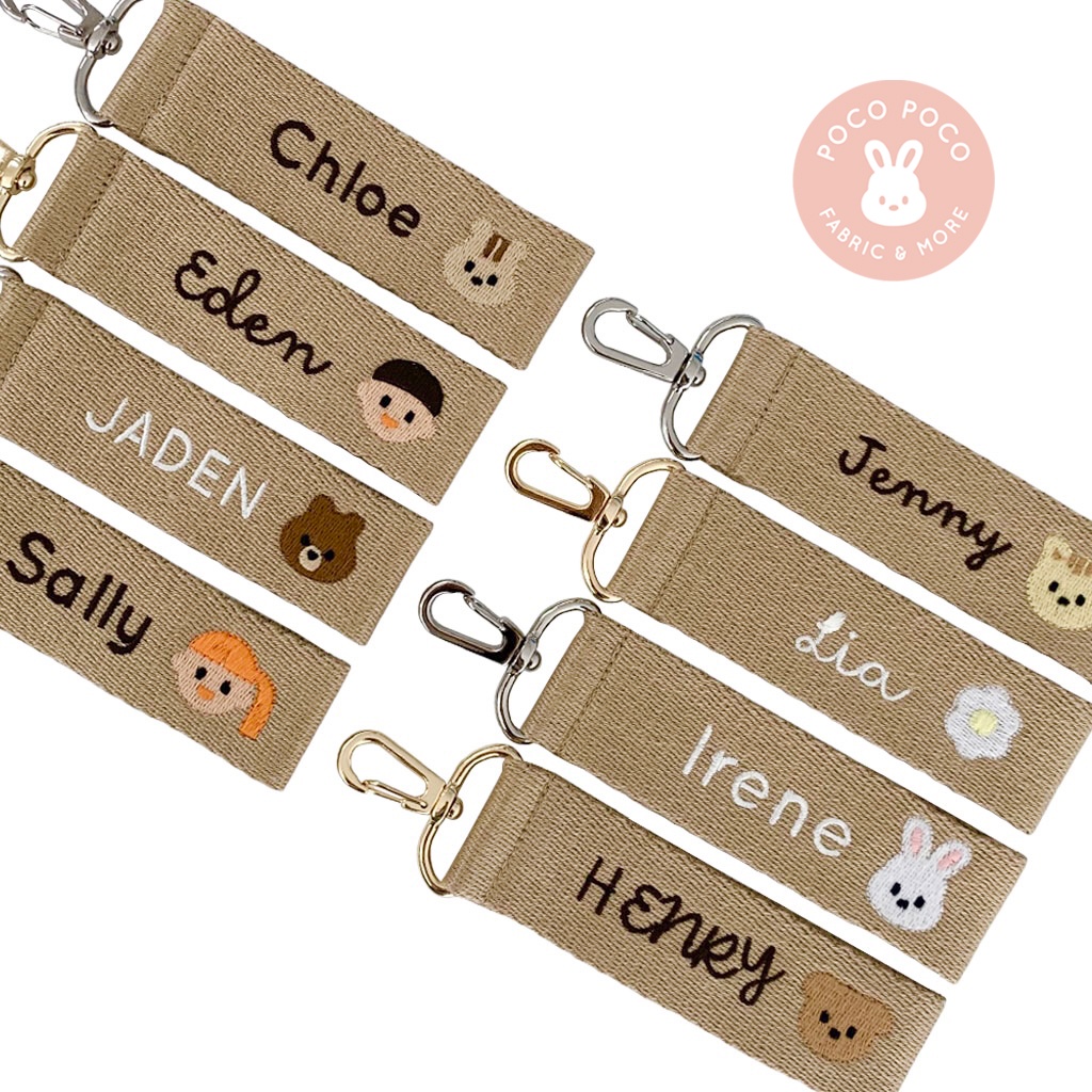 POCO POCO Name Tag Mocha Brown Set / Embroidery Custom / Key Chain ...