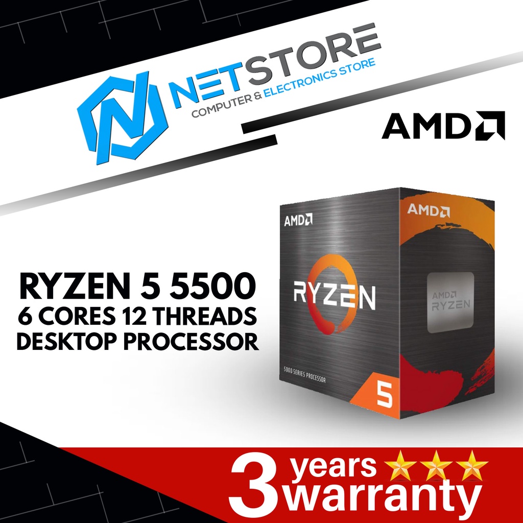 AMD RYZEN 5 5500 6 CORES 12 THREADS DESKTOP PROCESSOR - 100 ...