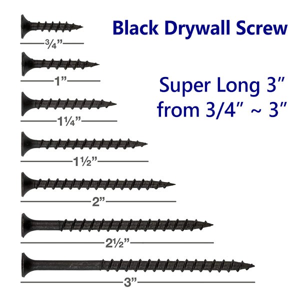 3" SCREW/Black Drywall Screw Countersunk flat head Black 3/4" - 3 ...