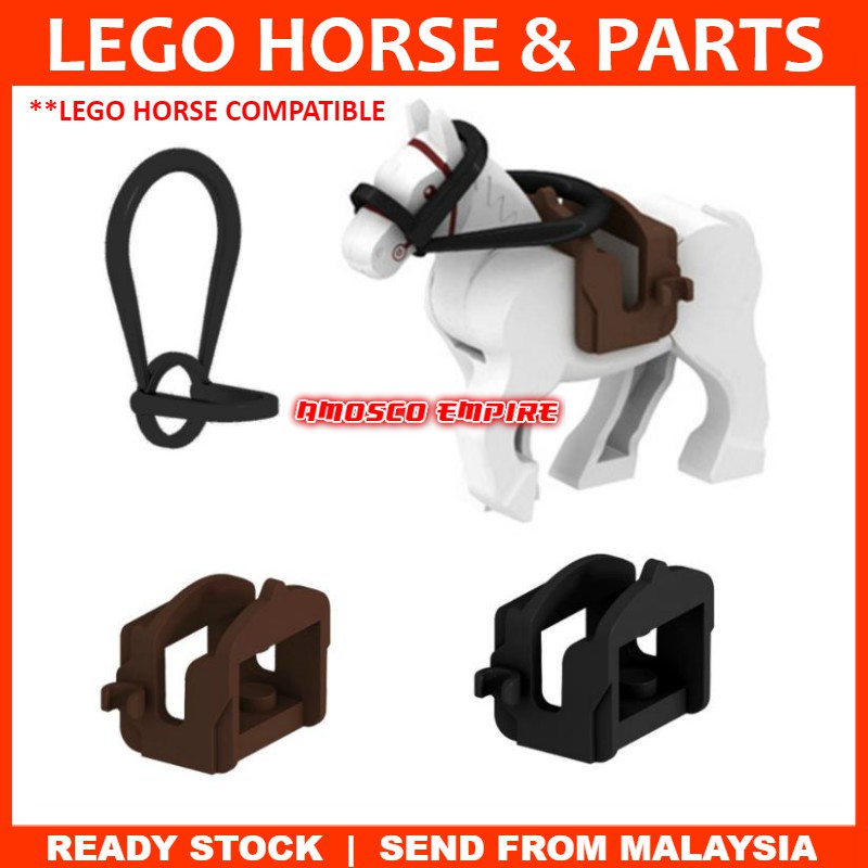 HORSE BLACK BROWN & WHITE MINIFIGURES LEGO HORSE COMPATIBLE SADDLE ...