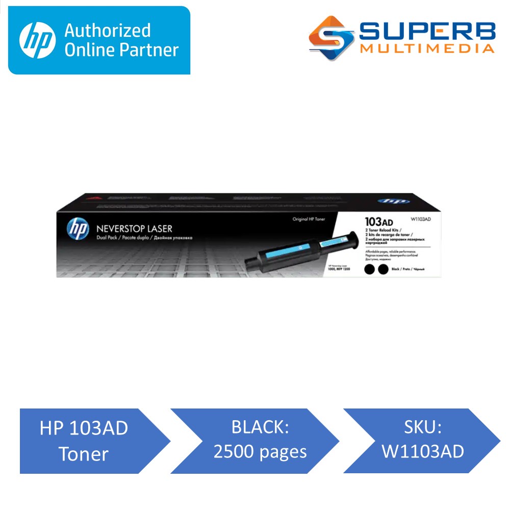 HP 103AD Dual Pack Black Original Neverstop Laser Toner [W1103AD ...