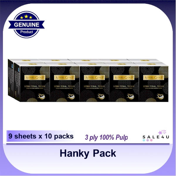 ROYAL GOLD Luxurious Hanky Pack Pocket Tissue 3 Ply 100% Pulp (9 sheets ...