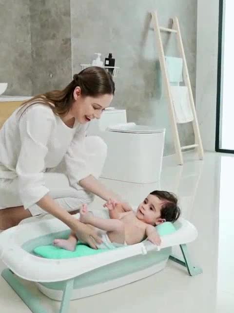 Foldable Baby Bath Tub Tab Bayi Mandi with Cushion Thermometer ...