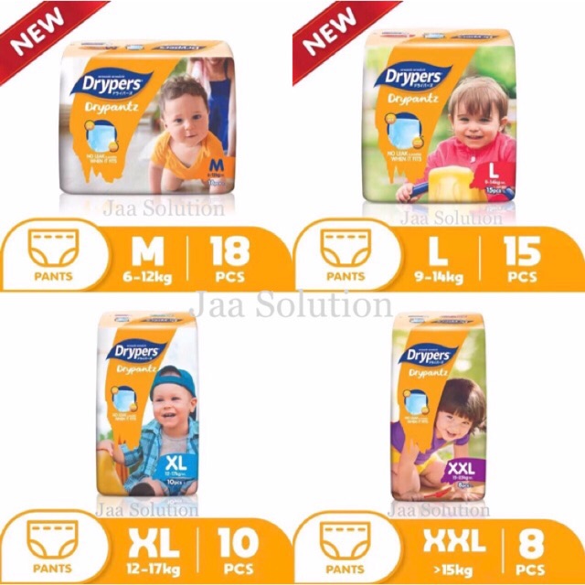 Drypers Drypantz - M size (18pcs), L size (15pcs), XL size (10pcs), XXL ...