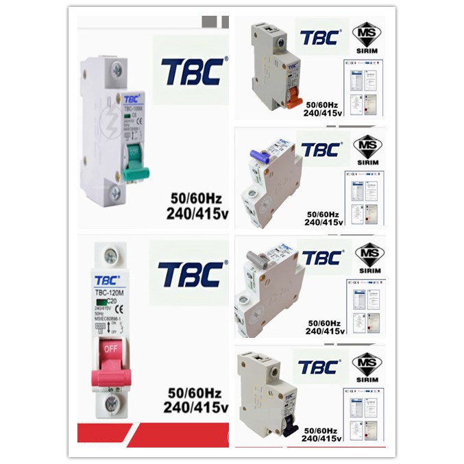 TBC MCB 6A 10A 20A 32A 1POLE 2POLE 3POLE Miniature Circuit Breaker DB ...