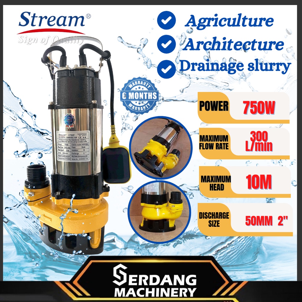 Stream V750F Auto Submersible Sewage Pump - With Flow Switch - | Shopee ...