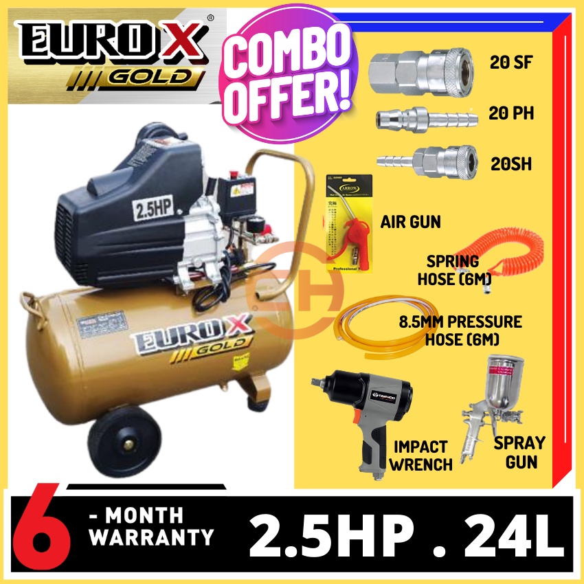 EUROPOWER EUROX GOLD EAW2524G / EAW2524 / EAX2524 AIR COMPRESSOR 2.5HP 24Litre 24l COMBO SET ...