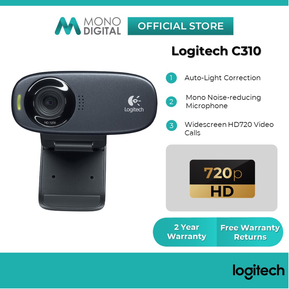 Logitech C310 HD Webcam Widescreen HD 720p for Video Calls with Noise ...