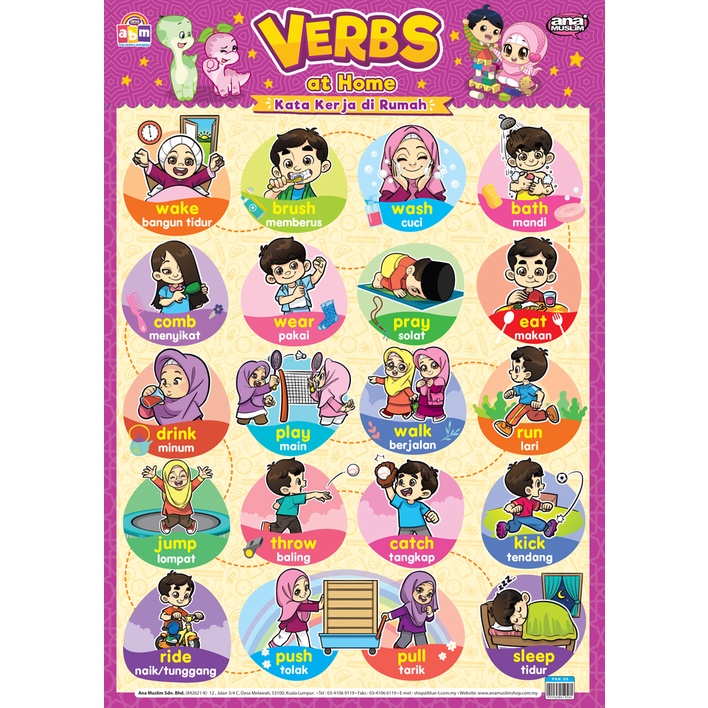 Poster membaca ana muslim - Verbs At Home alat bantuan mengajar poster ...