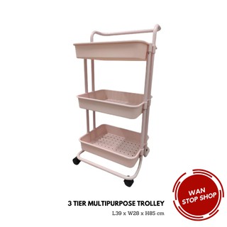 3 Tier Trolley Storage Rack with Handle and Wheels, Troli 3 Tingkat ...