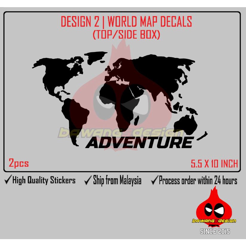Design 2 | World Map Adventure Decals for Top /Side Box Superbike ...