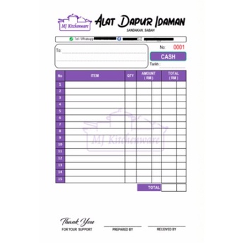 1 BIJI BUKU RESIT BIL BOLEH LETAK NAMA SYARIKAT DAH ADA CARBON NCR 3ply ...