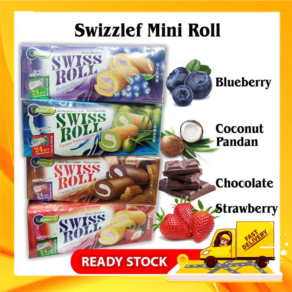 Swizzlef Mini Roll Chocolate Flavour, Blueberry Flavour, Strawberry ...