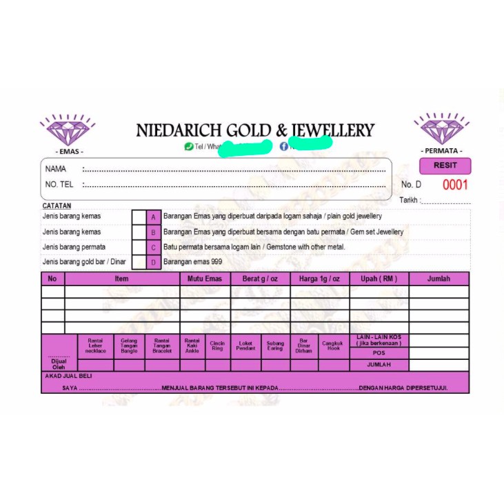 BUKU BIL RESIT EMAS BOLEH LETAK NAMA KEDAI (PURPLE) | Shopee Malaysia