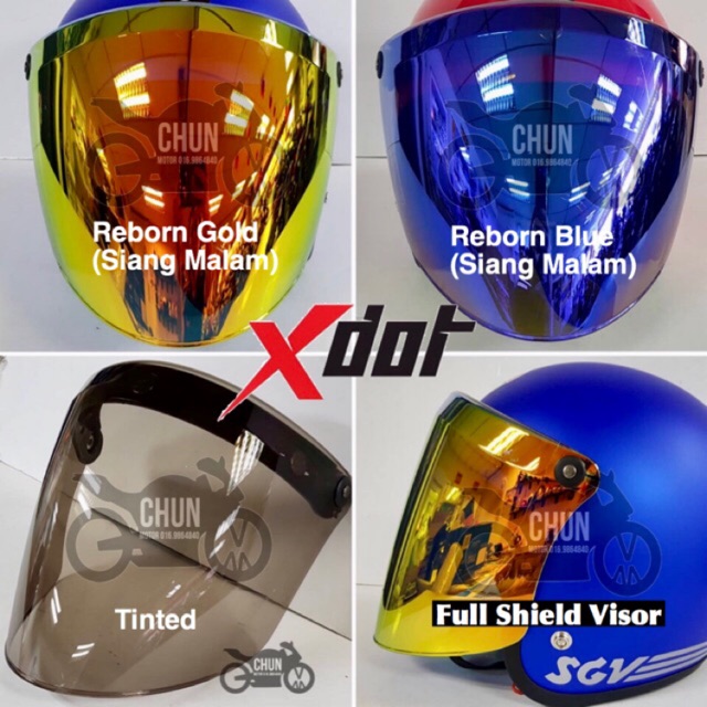 Siang Malam Xdot Visor TW01 3pin-Rainbow/Gold/Tinted/Reborn Blue (For ...