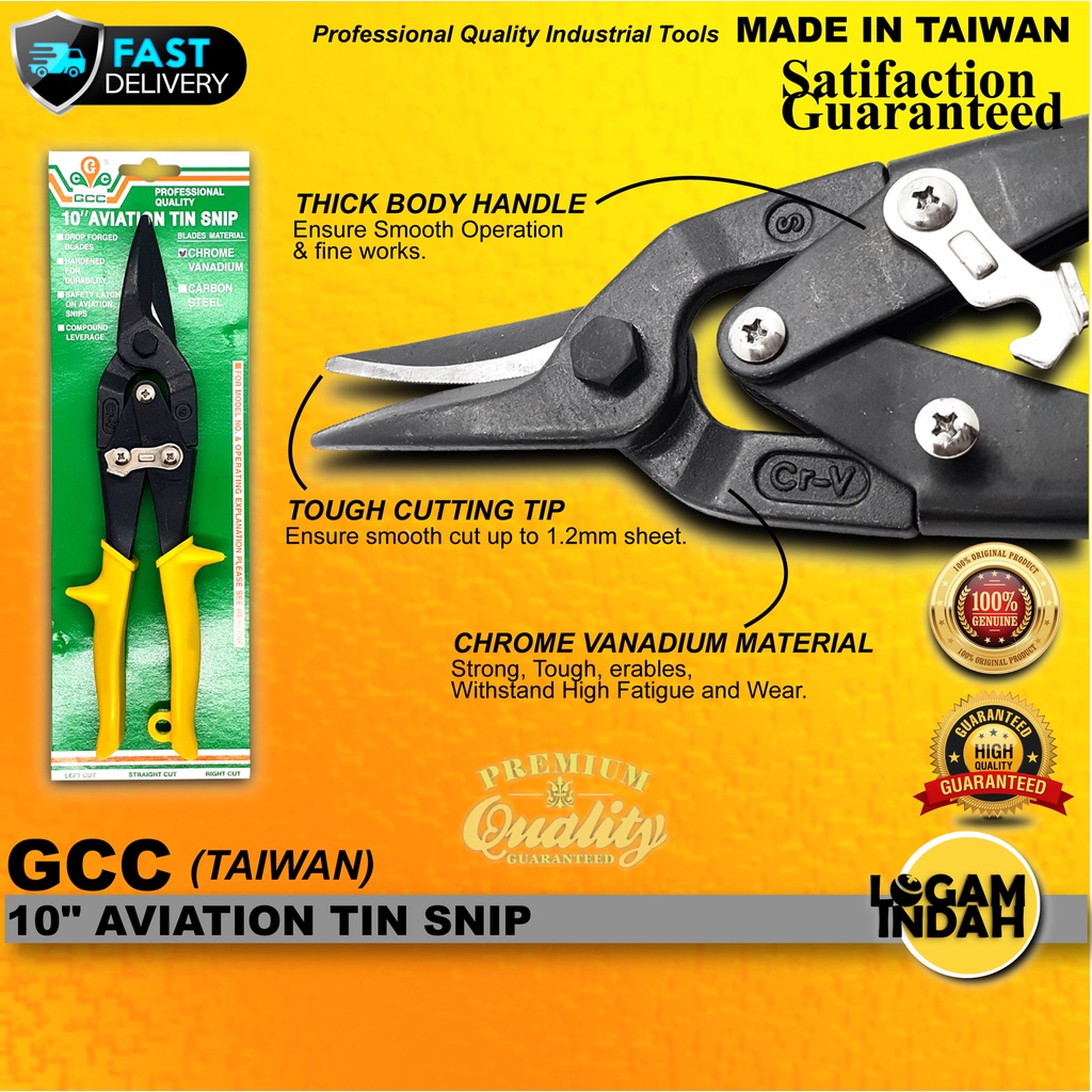 GCC AVATION TIN SNIP 10" / ZINC CUTTER / GUNTING ZINK ( MADE IN TAIWAN ...