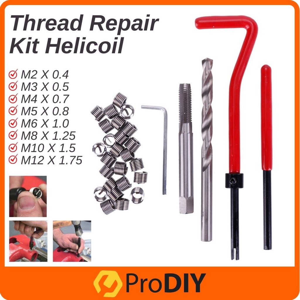 25pcs Thread Repair Kit Helicoil M2 M3 M4 M5 M6 M8 M10 M12 Steel Metric ...