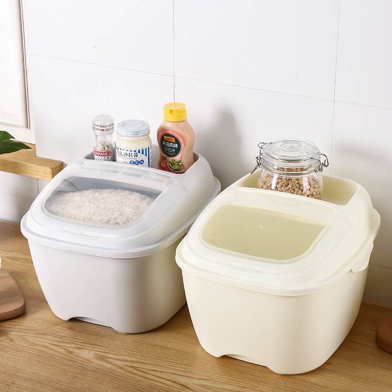 10KG Flip Cover Sealed Multi-function Rice Bucket Storage Box Kitchen ...