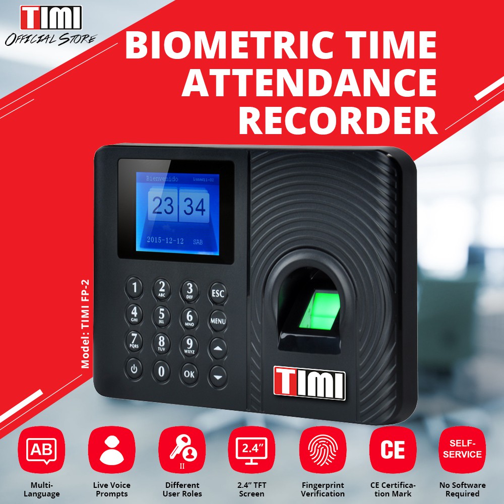 TIMI® FP-2 Biometric Fingerprint Time Clock Machine, Sistem Rekod ...