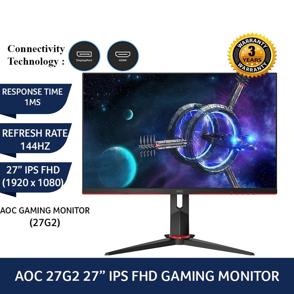 AOC 27G2 - 27" Frameless Full HD 144Hz IPS FreeSync Gaming Monitor ...