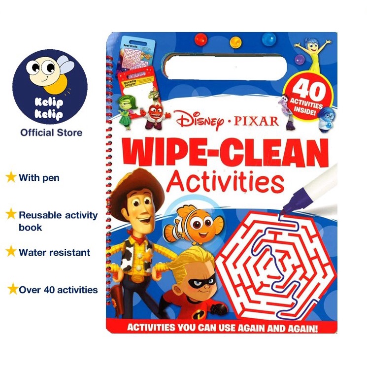 Disney Pixar Wipe Clean Activity Book with Pen & Puzzles Games Drawing ...
