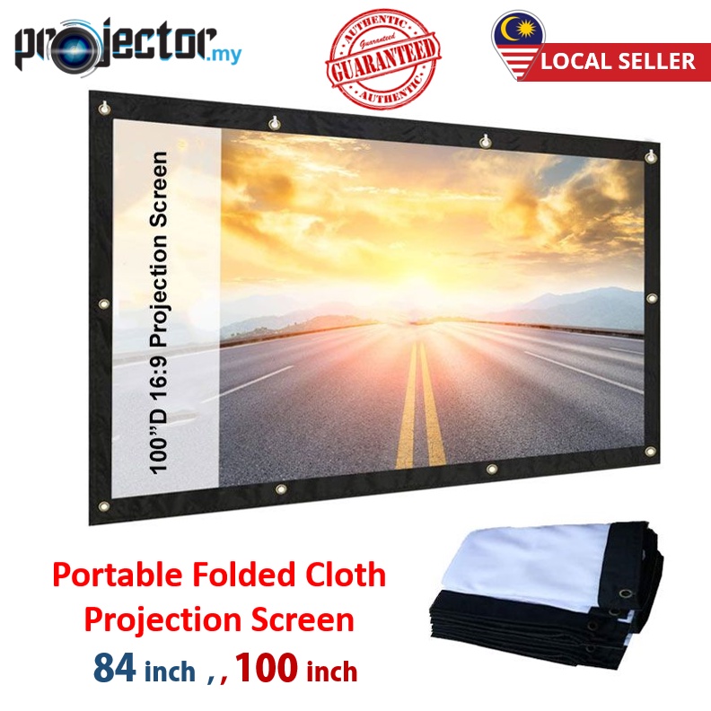 Portable Folded Cloth Projection Screen 84” / 100” 16:9 Wall Mounted ...