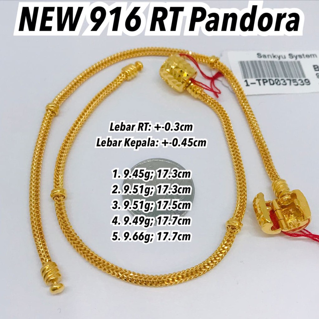 NEW GOLD 916 Rantai Tangan Pandora 6 Sept | Shopee Malaysia