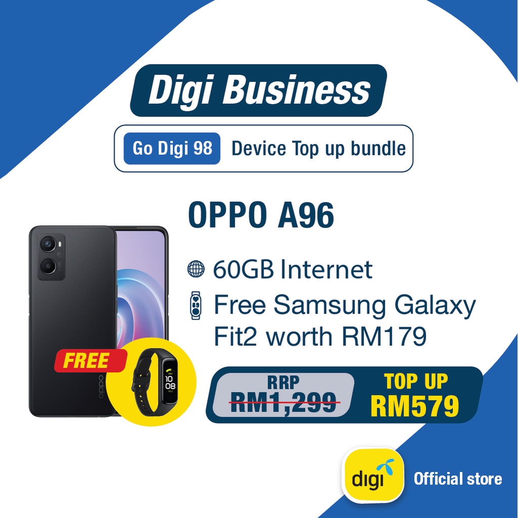 Go Digi 98 Postpaid Top Up OPPO A96 Phone Bundle [60GB Data Free Delivery] | Shopee Malaysia