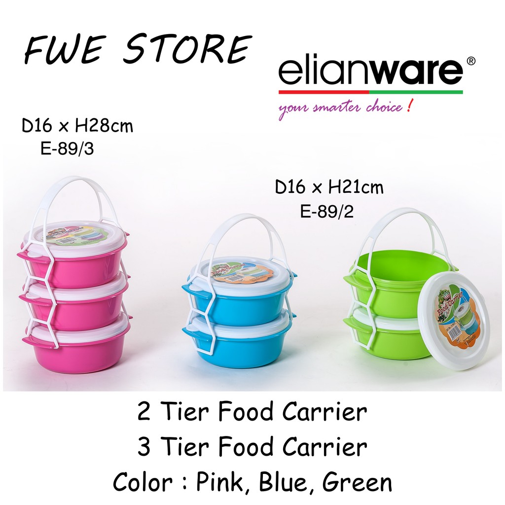 Elianware Plastic Food Carrier / Lunch Box (2 Tier / 3 Tier) | Shopee ...