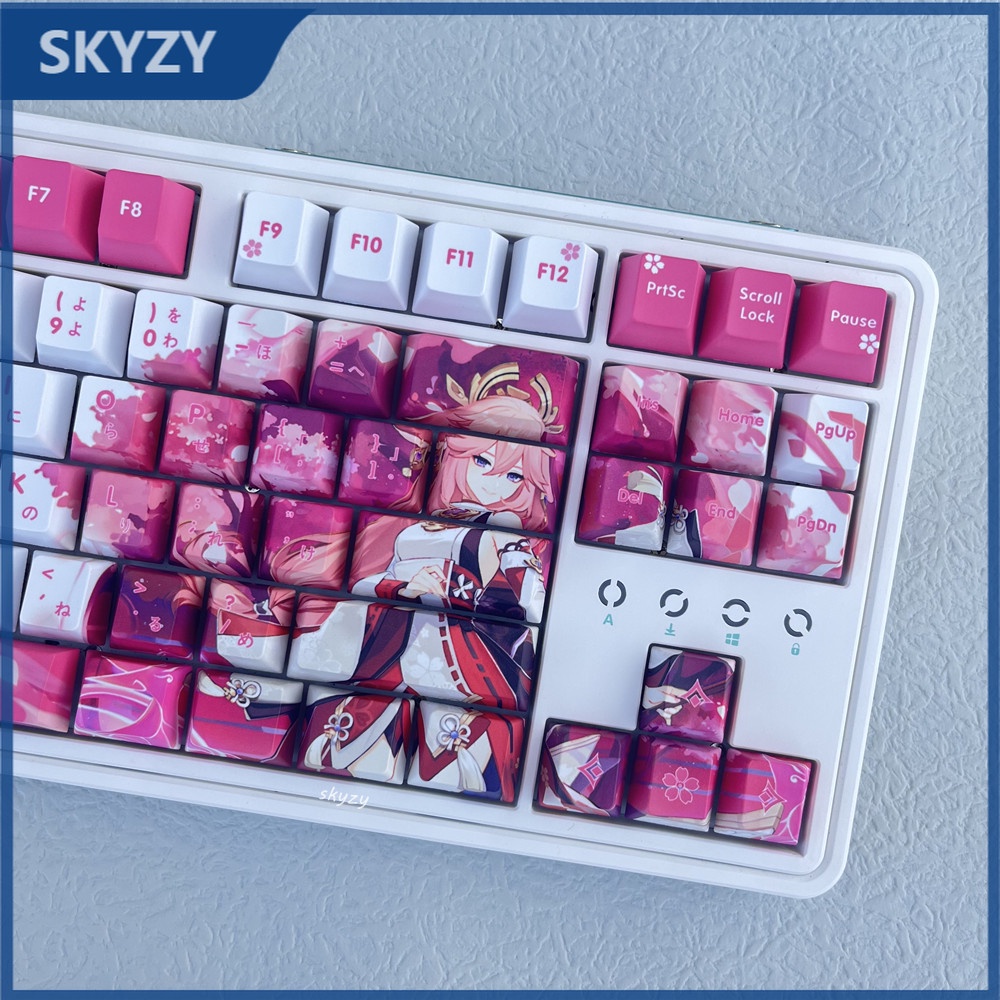 128 Keys Genshin Impact Yae Miko Keycaps Cherry Profile Anime PBT Dye ...