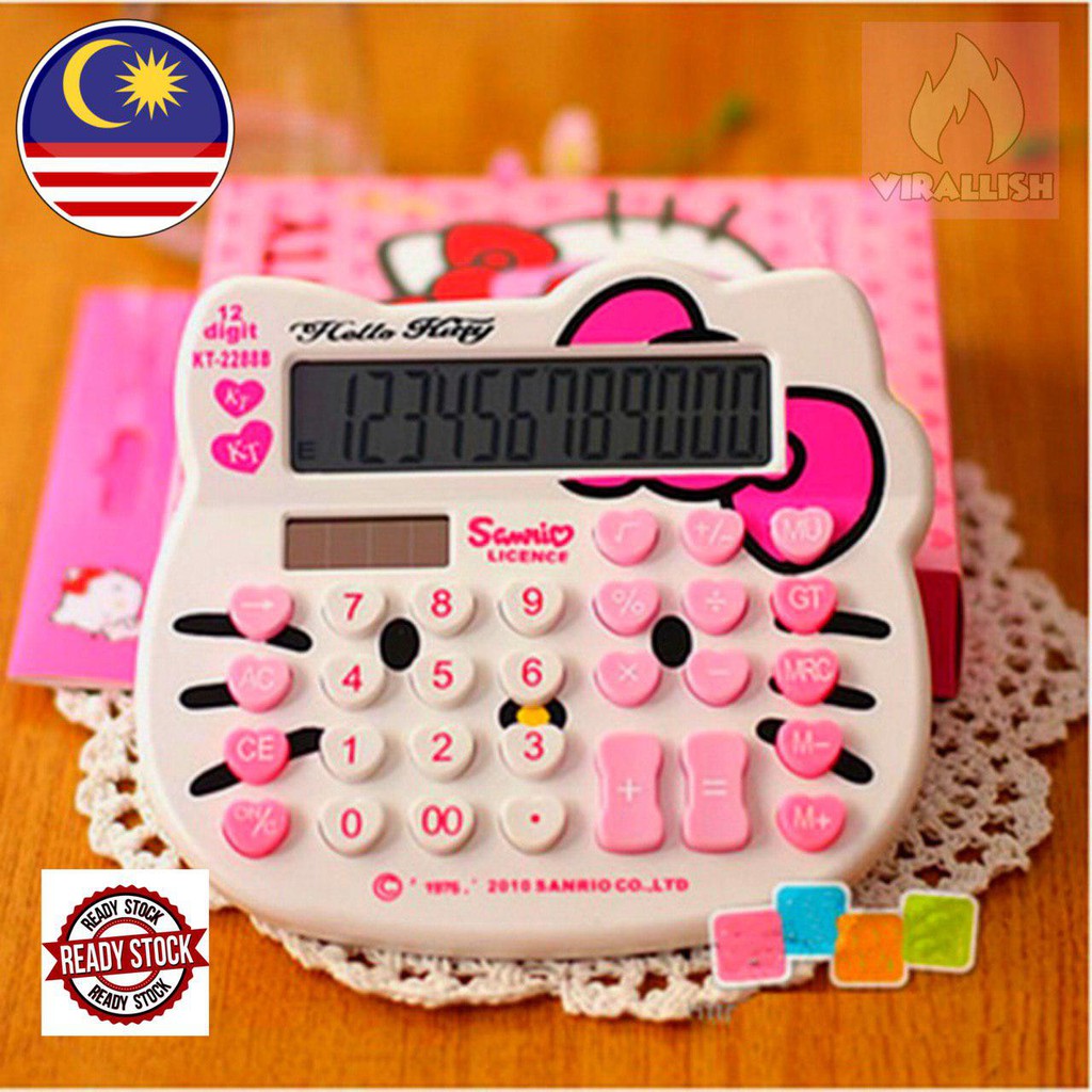 Hello Kitty Calculator 12 Digits Display Mini Pocket Cute Dual Power ...