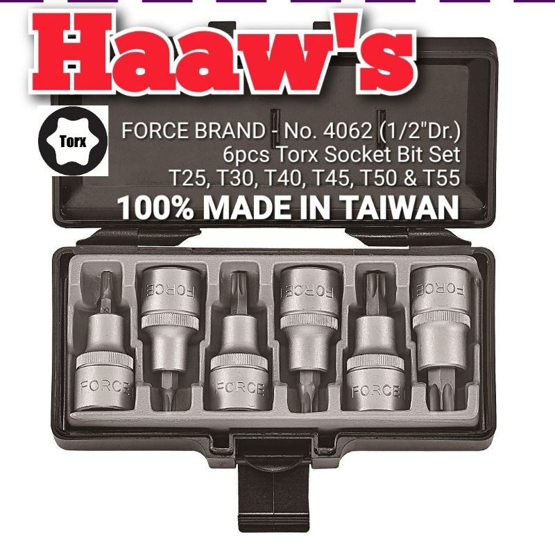 6pcs Torx Allen Key Socket Bit Set - FORCE BRAND - No.4062 - T25, T30 ...