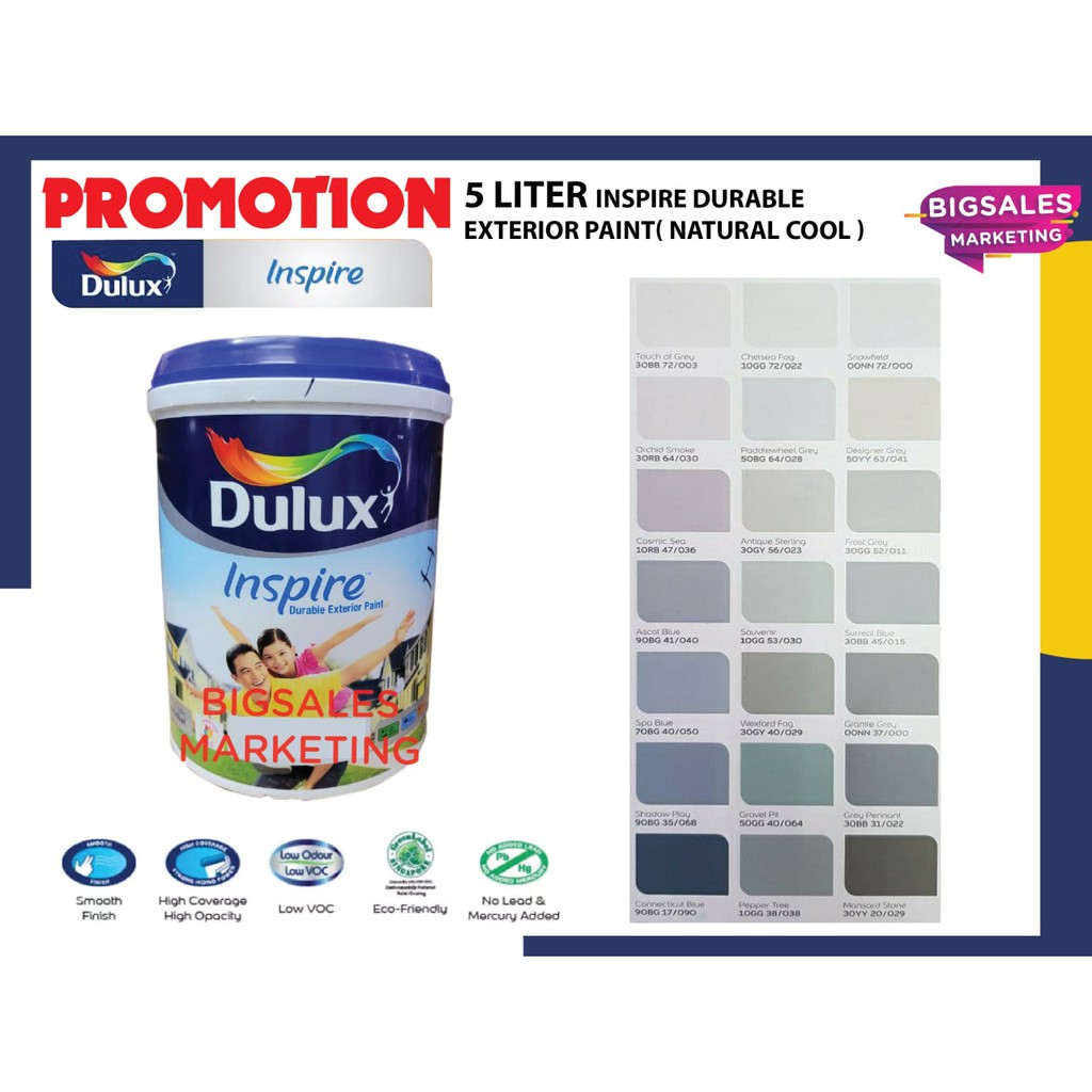 5 Litre ICI DULUX Weather Resistant Inspire Durable Exterior Paints ...