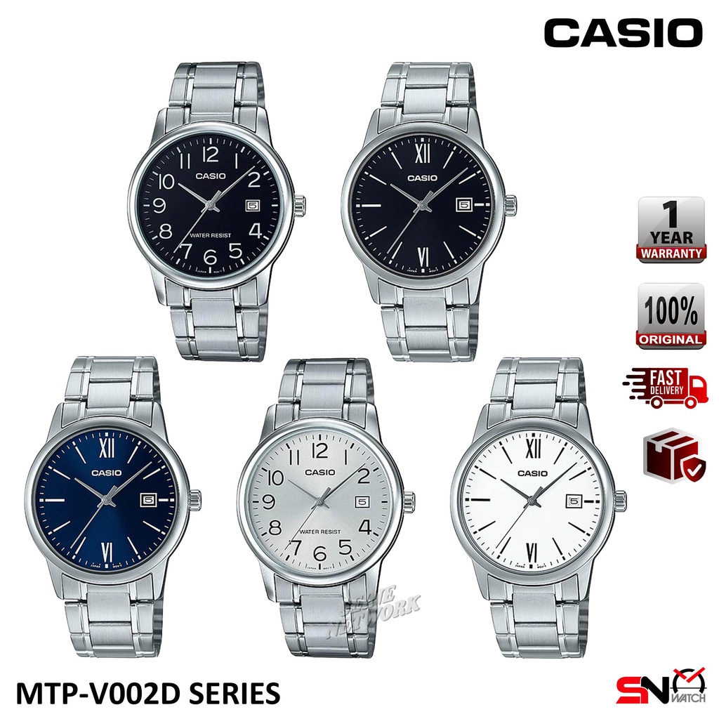 Casio Mtp V002d Date Display Fashion Quartz Analog Stainless Steel Band Men Watch Jam Tangan