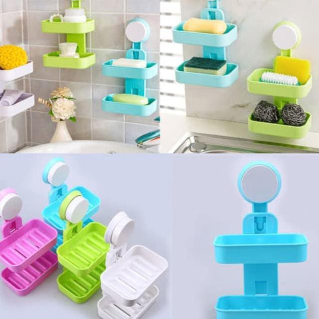 Vacum 2 Level Sticky Soap Rack / Hanging Bath Equipment - Light Green ...