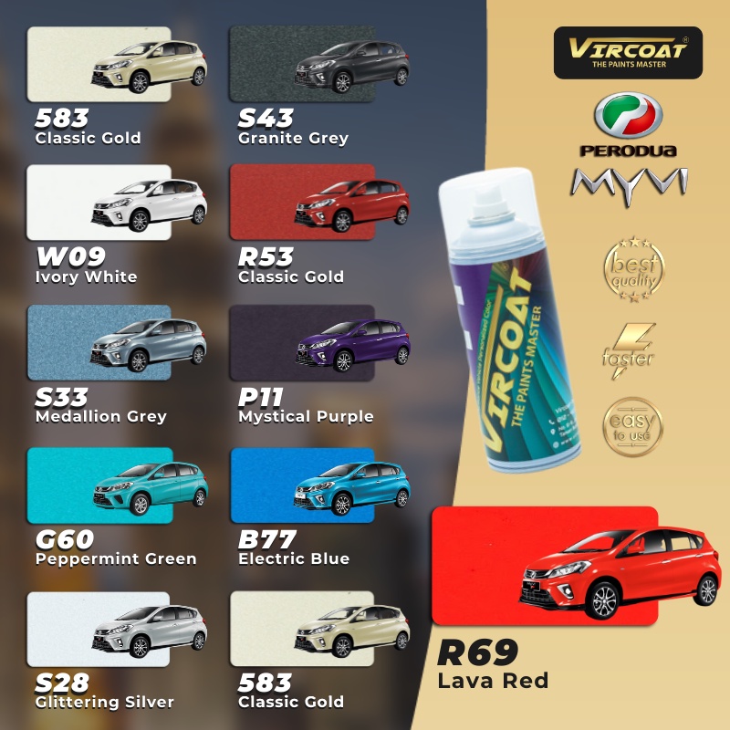 [ PERODUA Myvi Touch Up Paint All Colors ] VIRCOAT DIY Aerosol Bottle ...