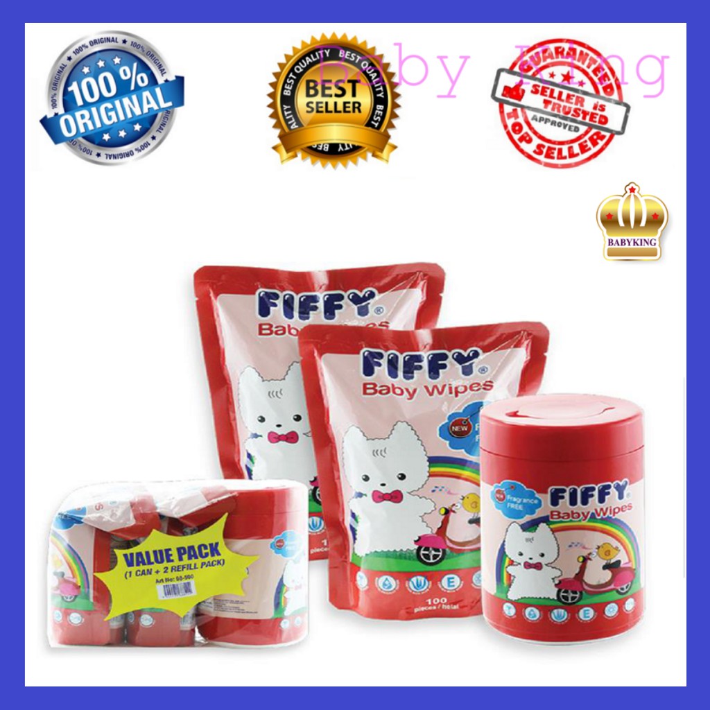 Original Fiffy Fragrance Free Baby Wipes (1 Can + 2 Refills) | Shopee ...