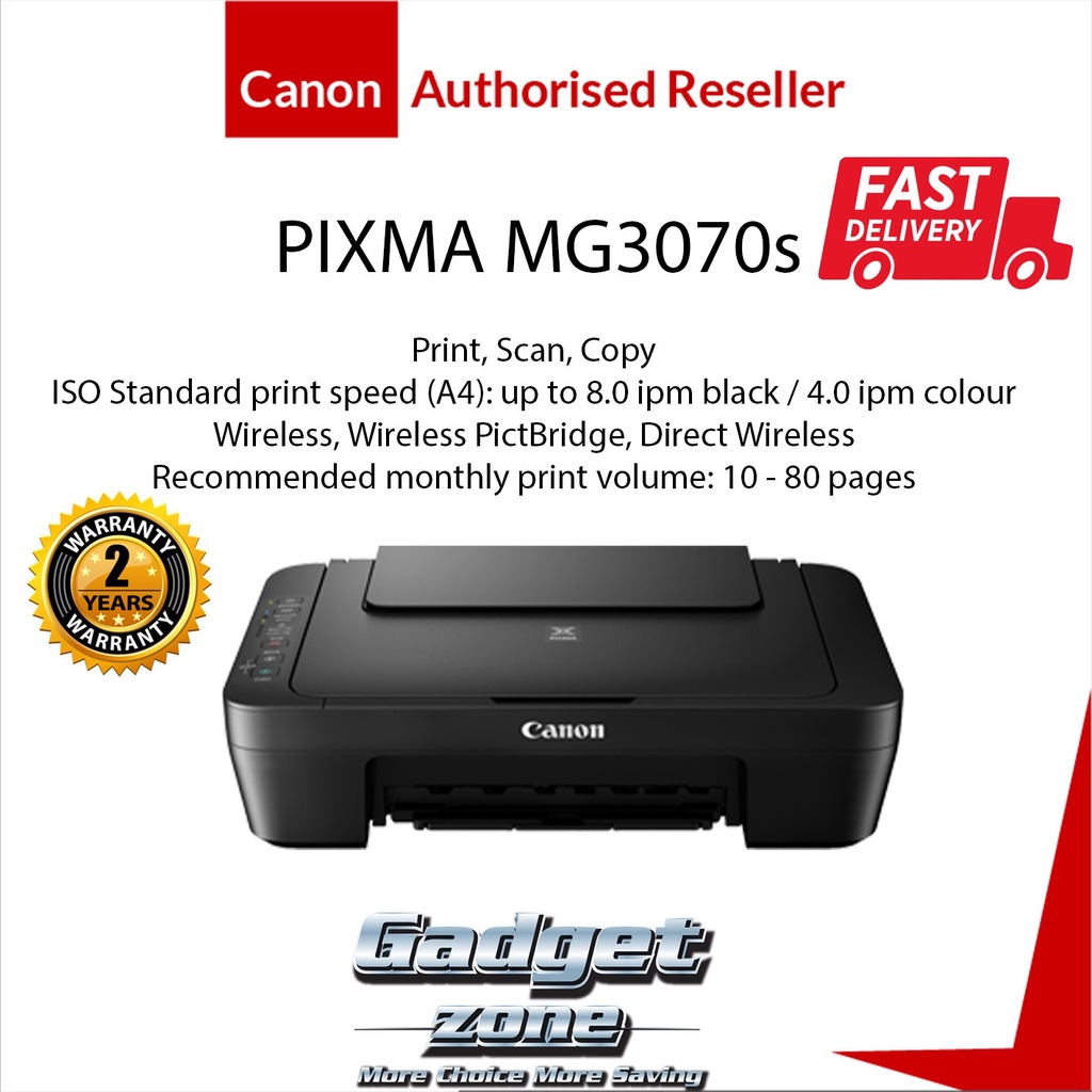 CANON PIXMA MG3070S COLOR INK PRINTER | PRINT | COPY | SCAN | WIRELESS ...