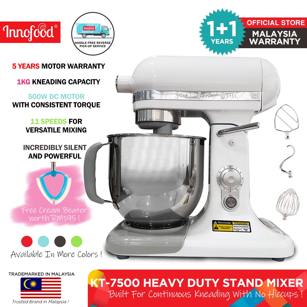 Innofood Heavy Duty Professional Silent Stand Mixer - White KT-7500 ...