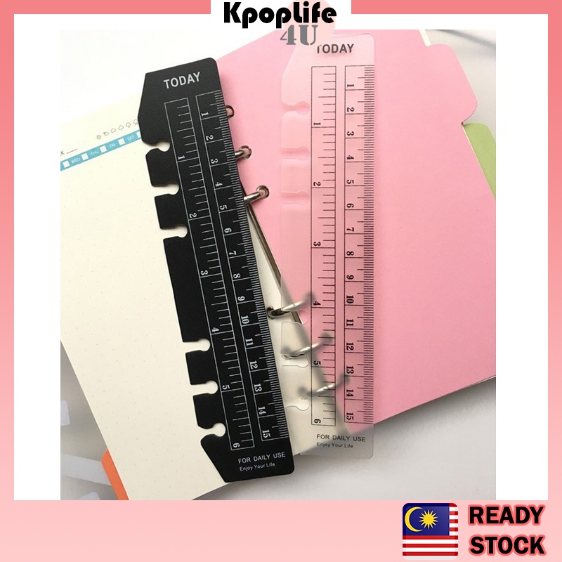 A5 6 Ring Planner Binder Black Transparent Ruler Bookmark Index Finder ...