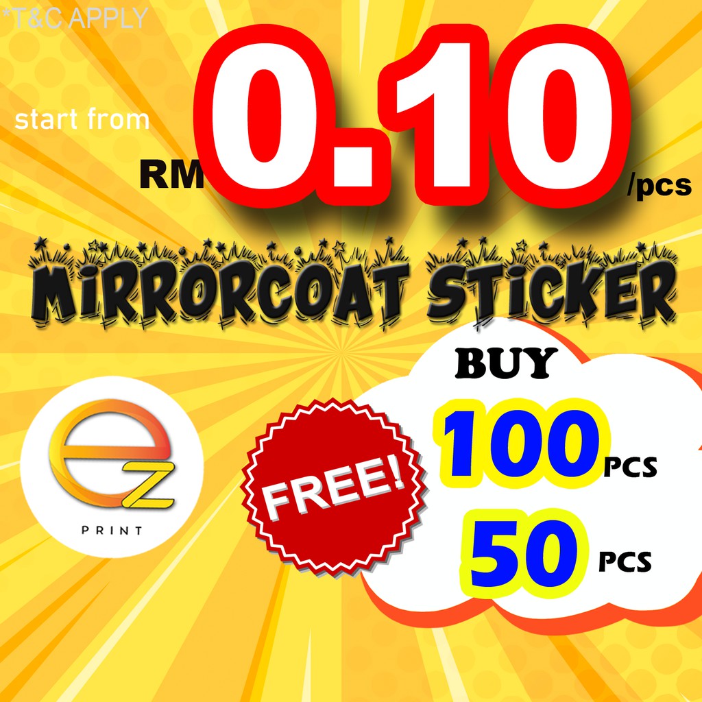Ready Stock Custom Sticker **Mirrorcoat sticker** PROMOSI PEMBUKAAN ...
