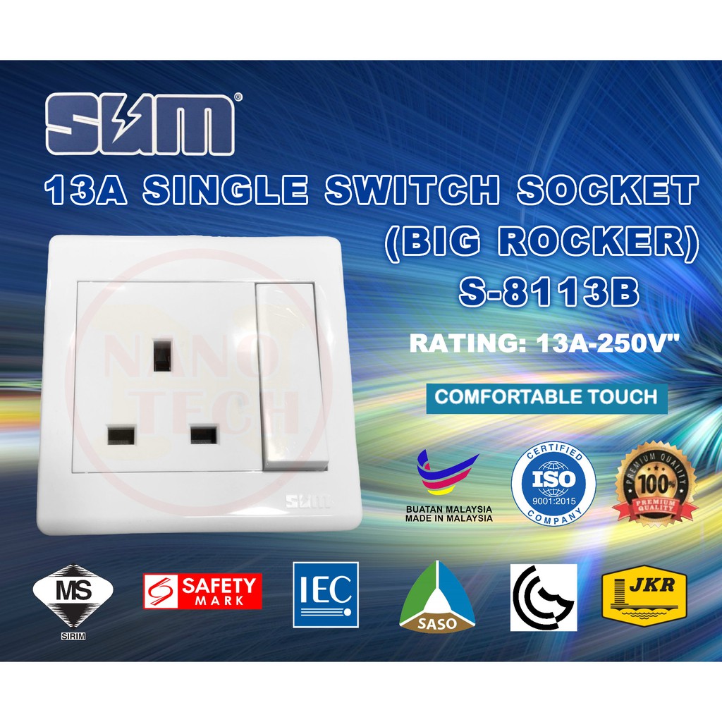 SUM 13A Single Switch Socket Big Rocker S-8113B (SIRIM, JKR, ISO ...