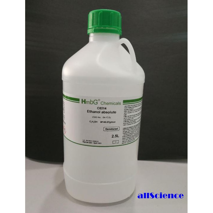 Ethanol / Ethyl Alcohol Absolute Denatured 99% 2.5L - HmbG | Shopee Malaysia