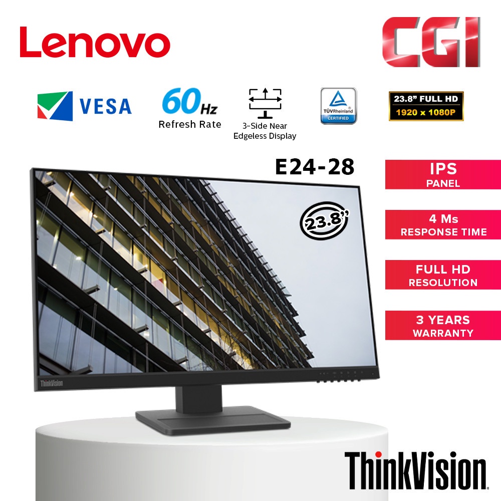 Lenovo ThinkVision 23.8" E24-28 FHD IPS Monitor (Tilt, Pivot, Height ...