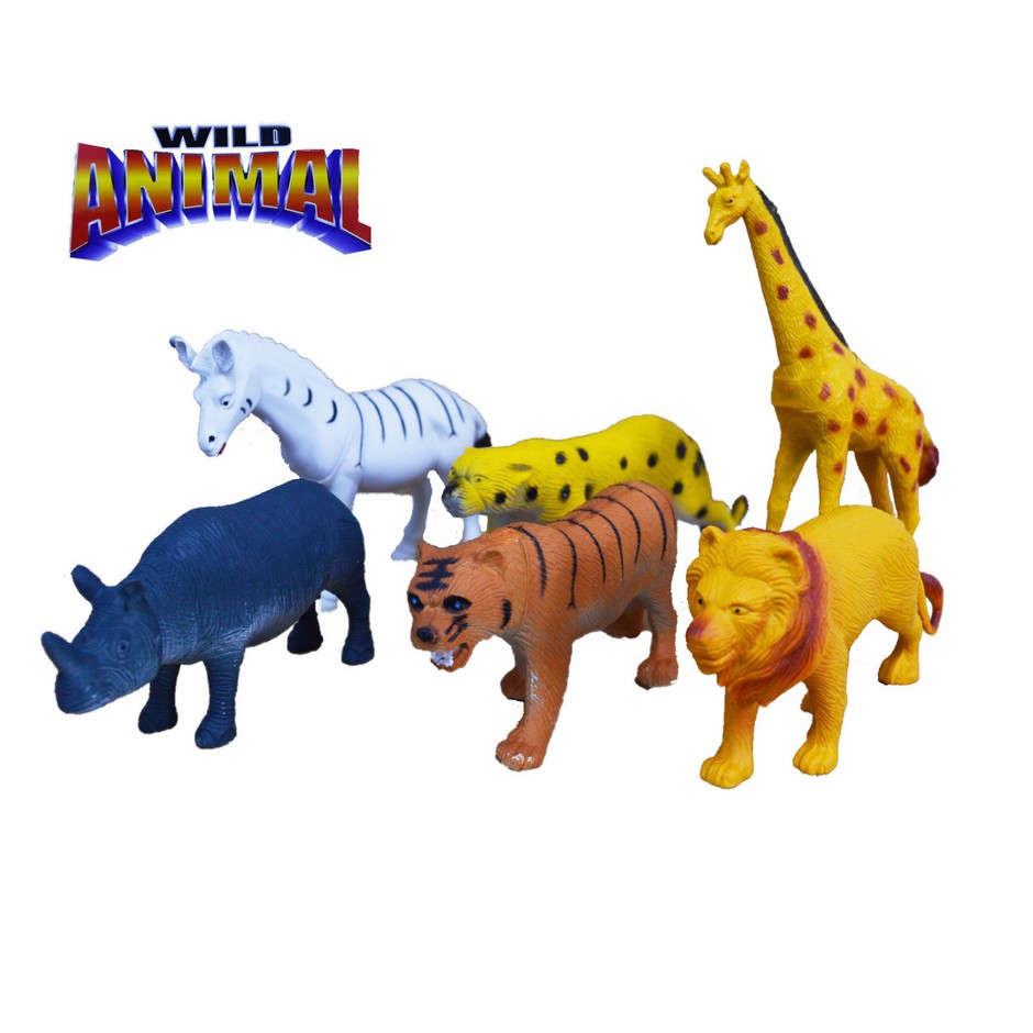 6Pcs Wild Animal Rubber Toy Set For Kids / Mainan Haiwan & Binatang ...
