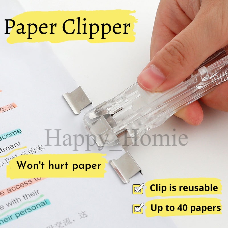 (Free 50 refill clips) Reusable paper clipper and refill Metal push ...