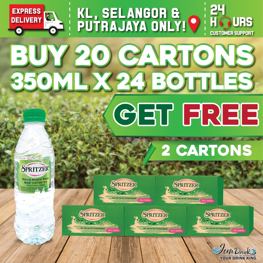 BUNDLE OF 20 CARTONS : SPRITZER MINERAL WATER 350ML x 24 BOTTLES | Shopee Malaysia
