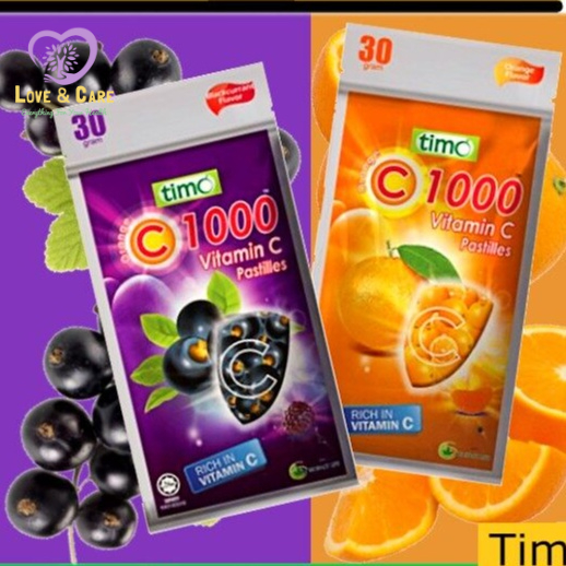 TIMO Vitamin C 1000 Pastilles Orange/Blackcurrant Flavour (1 packet 30 ...